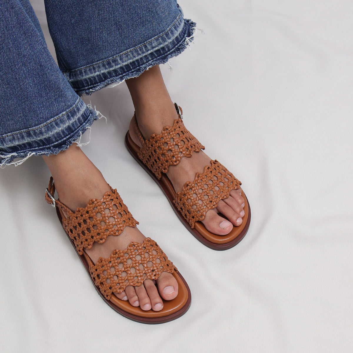 Woven Tan Leather Sandal With Strap - Calonge